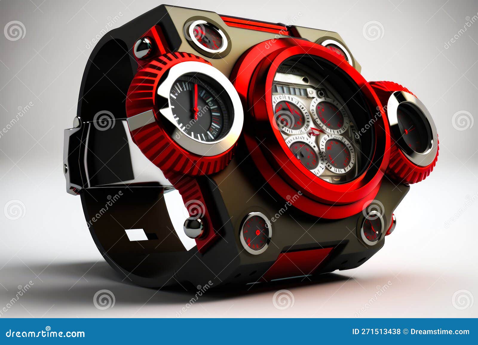 Red and Black Watch on White Surface. Generative AI Stock Illustration ...