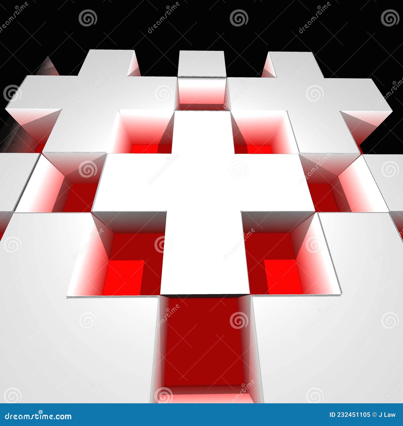 Red Black and White 3D Illustration Cross Exploding Layers on a Black ...