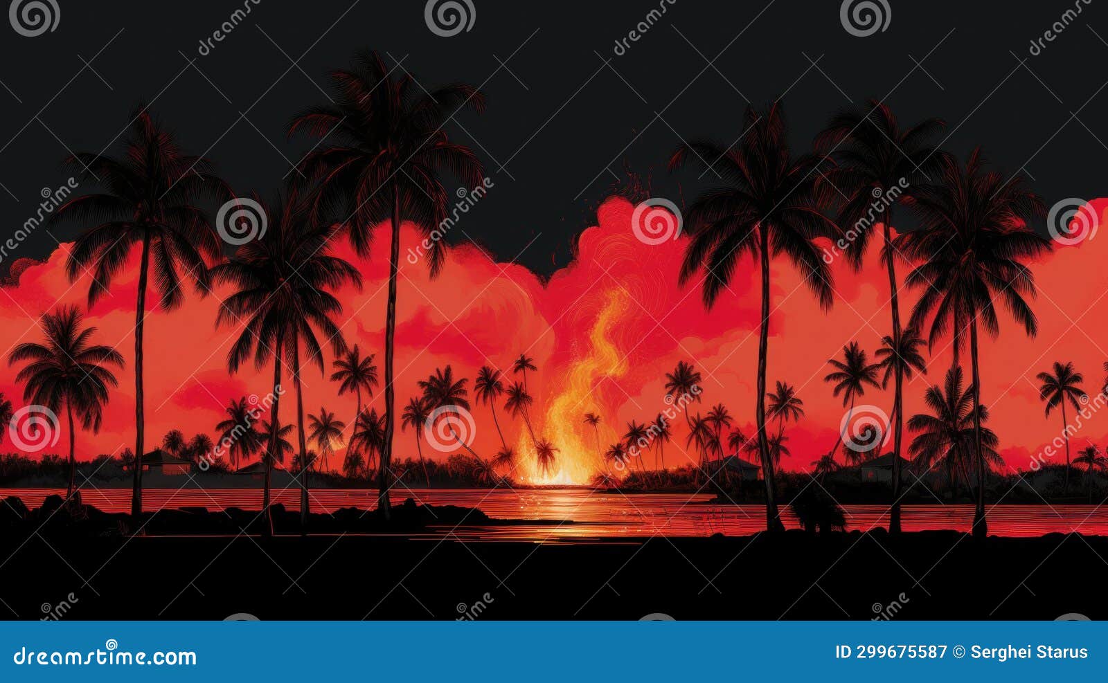 A Red and Black Wild Fire Background with Palm Trees, AI Stock Image ...