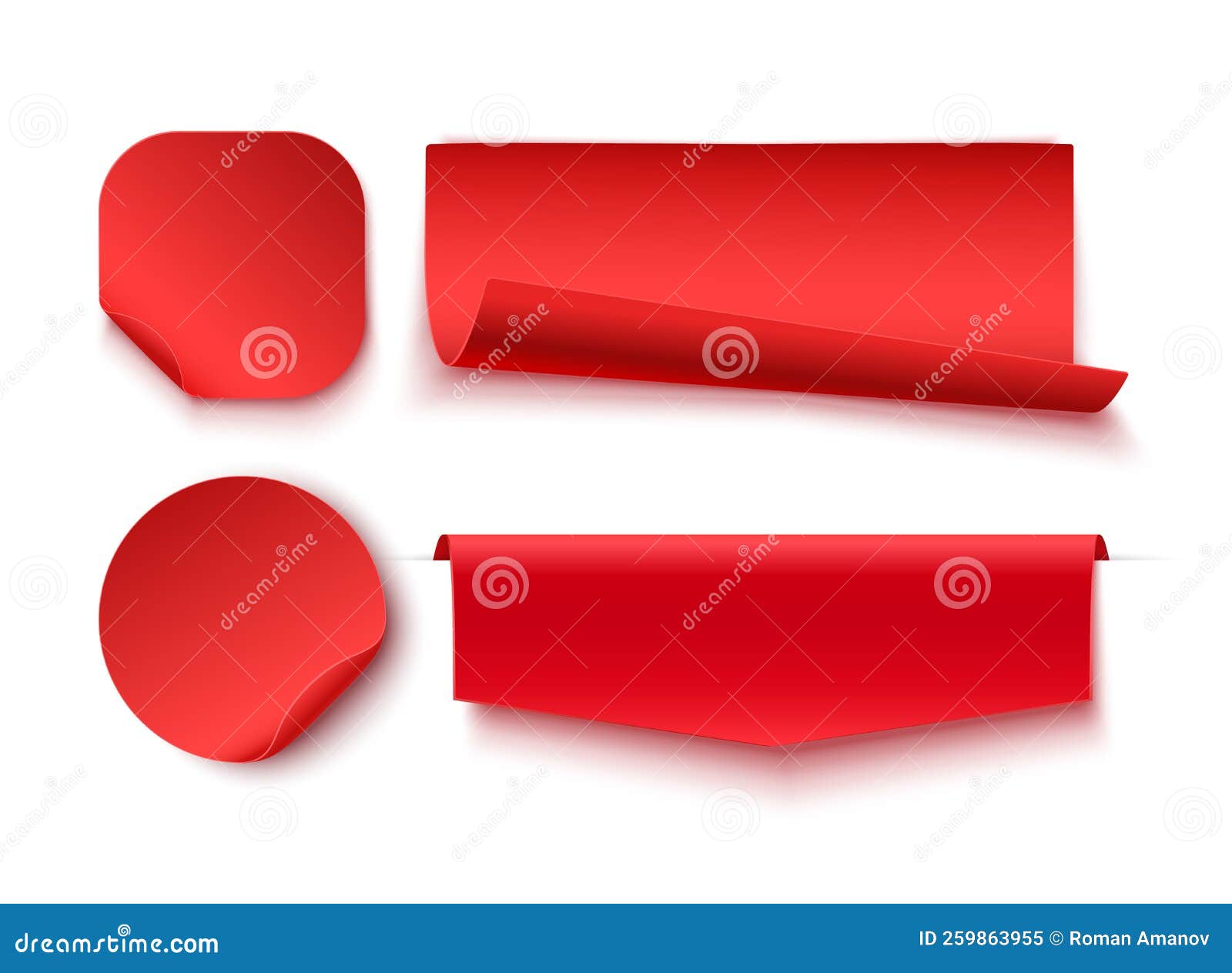 Red Blank Tags, Labels or Badges are Isolated. Different Shape Curved ...