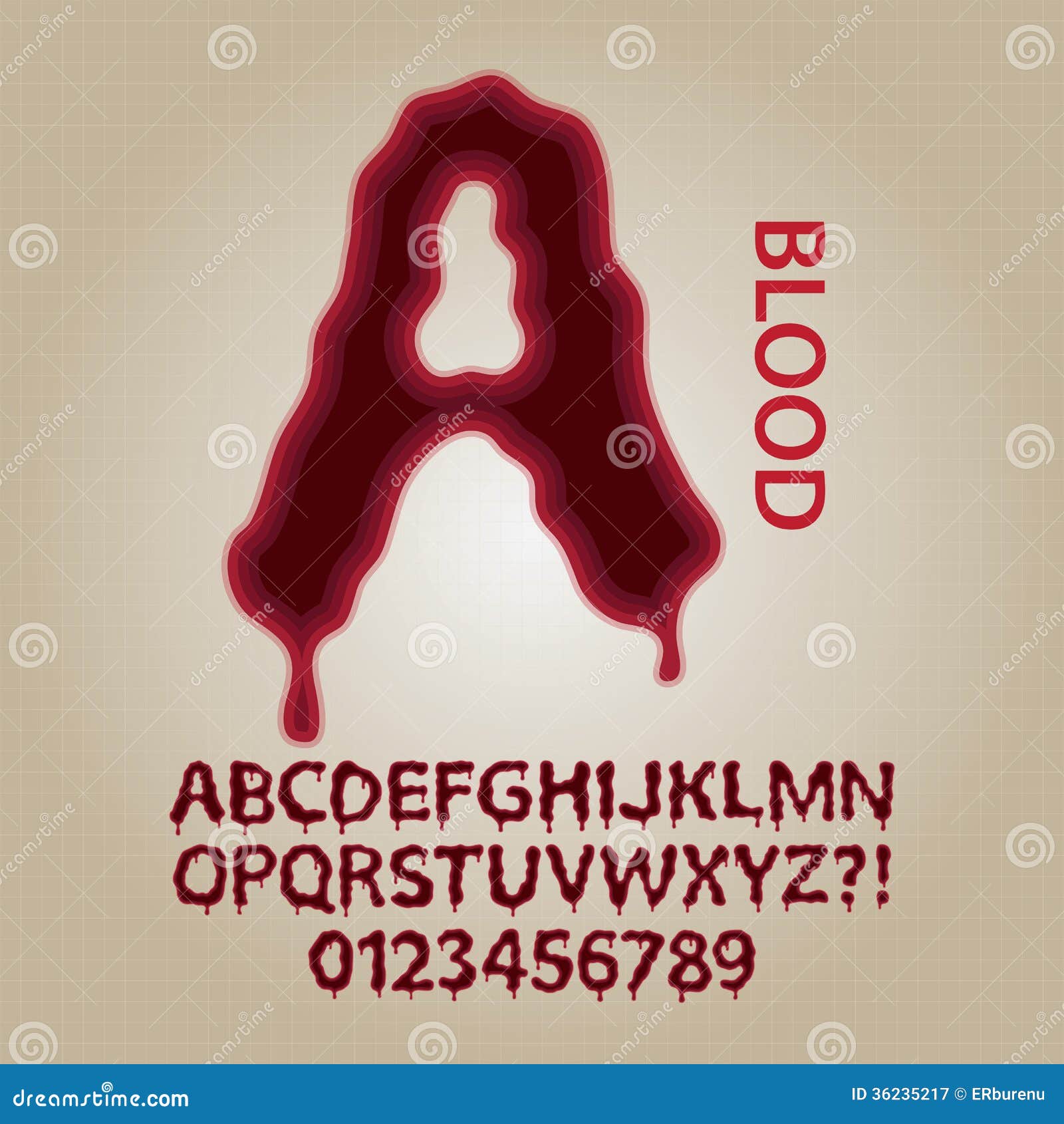 Blood Alphabet Font. Hand Drawn Bloody Letters And Numbers. Cartoon ...