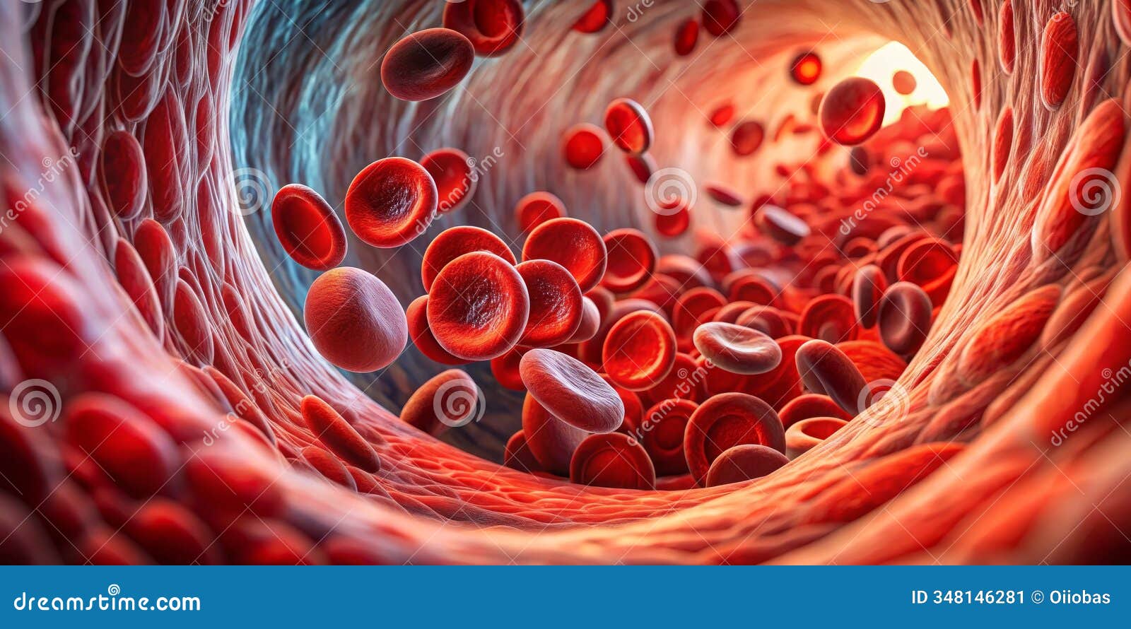 Red Blood Cell Flow Microscopic Vessel, 3D Render, Cardiovascular ...