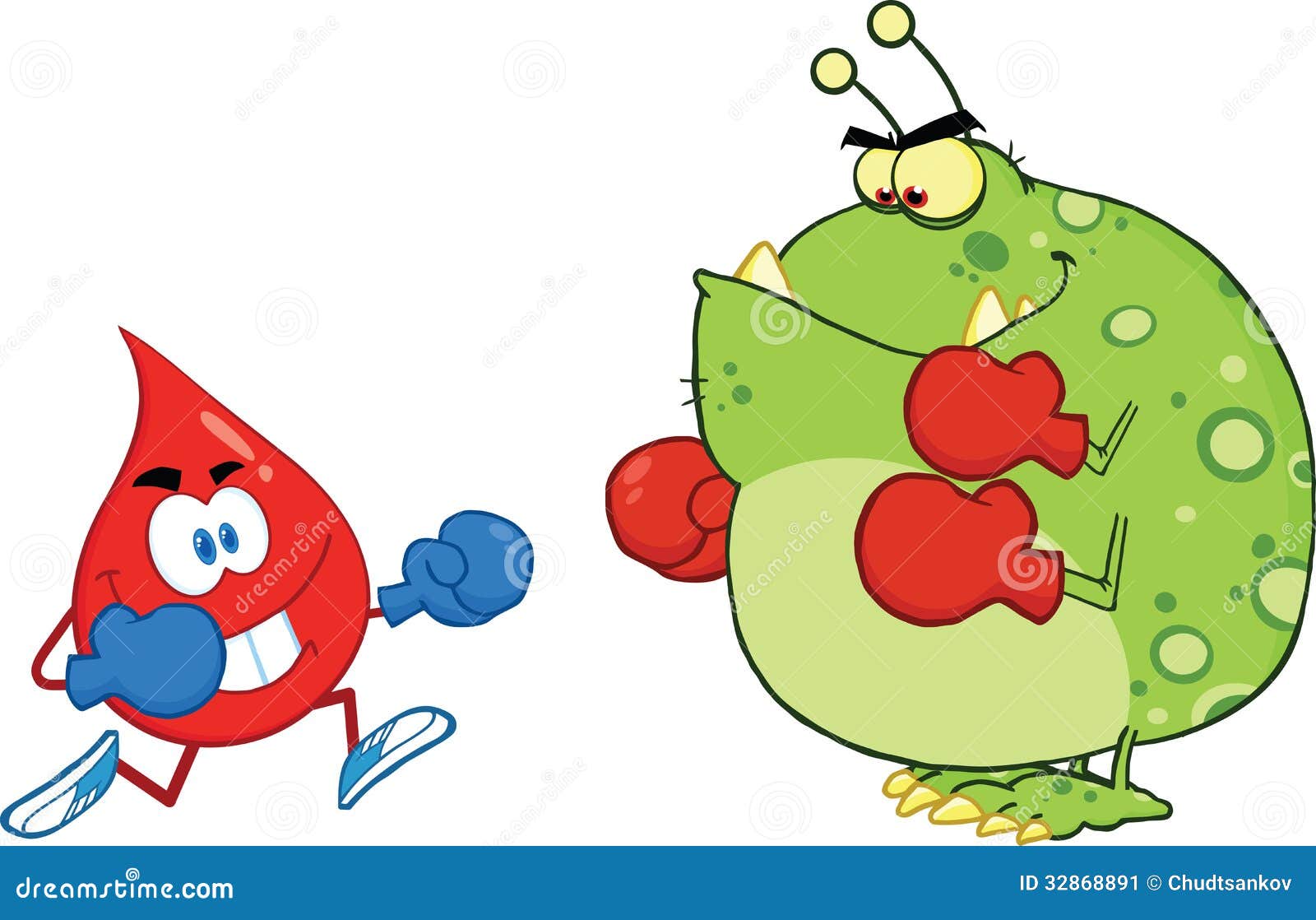 Red Blood Drop Character Fighting With Germ Or Virus Stock Image ...
