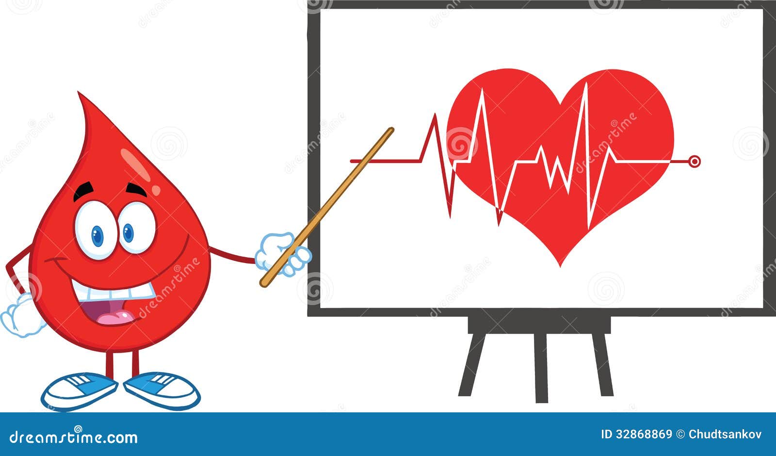 Red Blood Drop Character with Pointer Presenting Ecg Graph on Red Heart ...