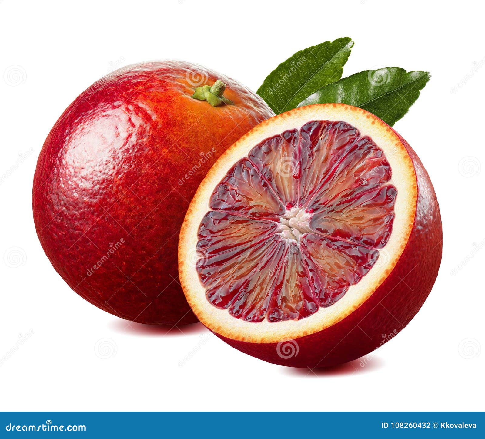 Red Blood Orange and Half with Leaf Isolated on White Background Stock ...