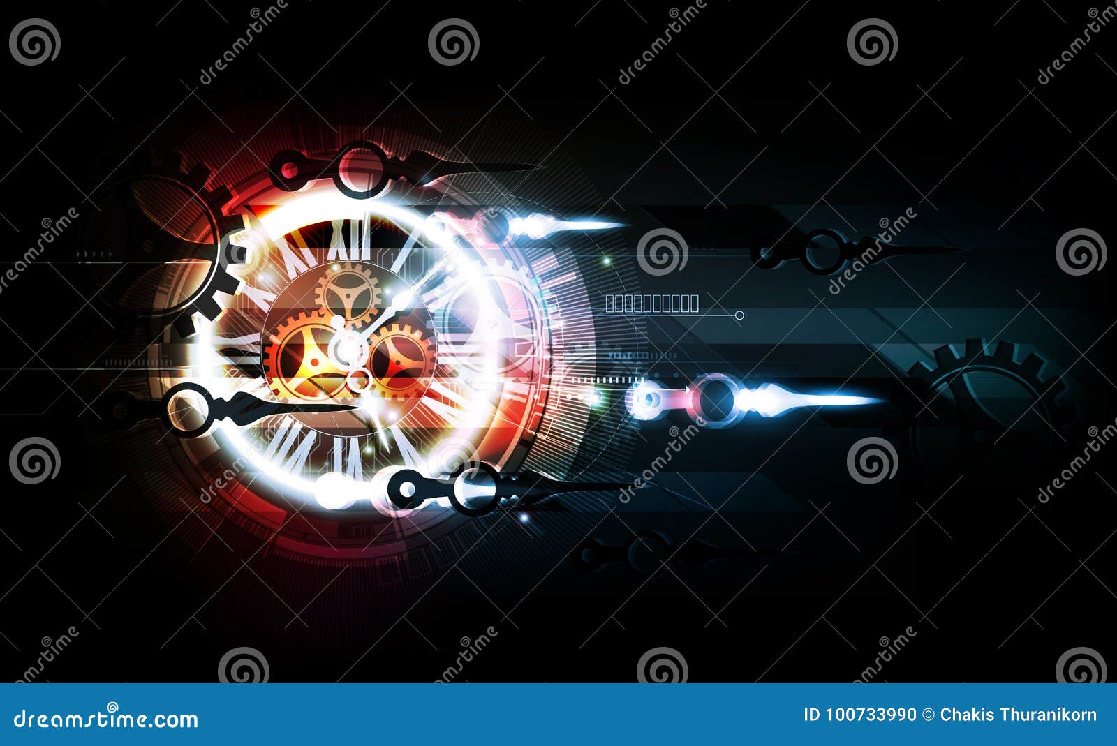 Red Blue Abstract Futuristic Technology Background with Clock Concept ...