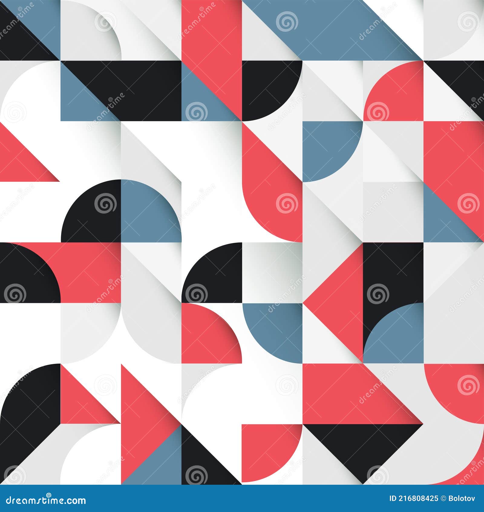 Red and Blue Abstract Geometric Shapes Background. Seamless Vector ...