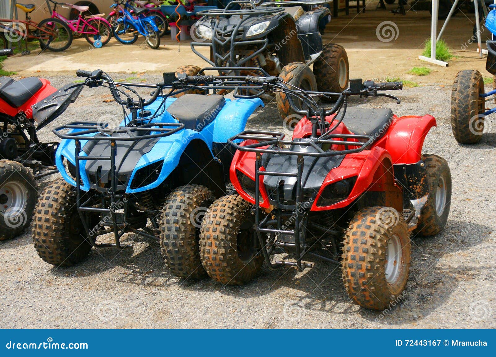 Red and Blue ATV Quad Bike in Thailand. Stock Image - Image of driver ...