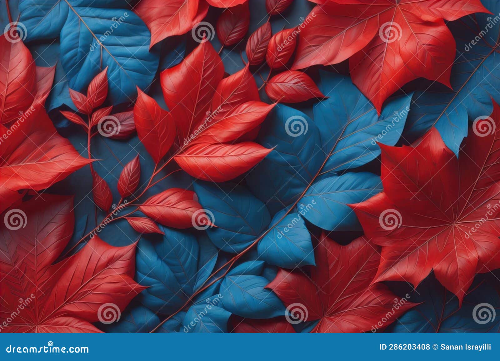 Red and Blue Autumn Leaves Background. Flat Lay, Top View Stock Photo ...