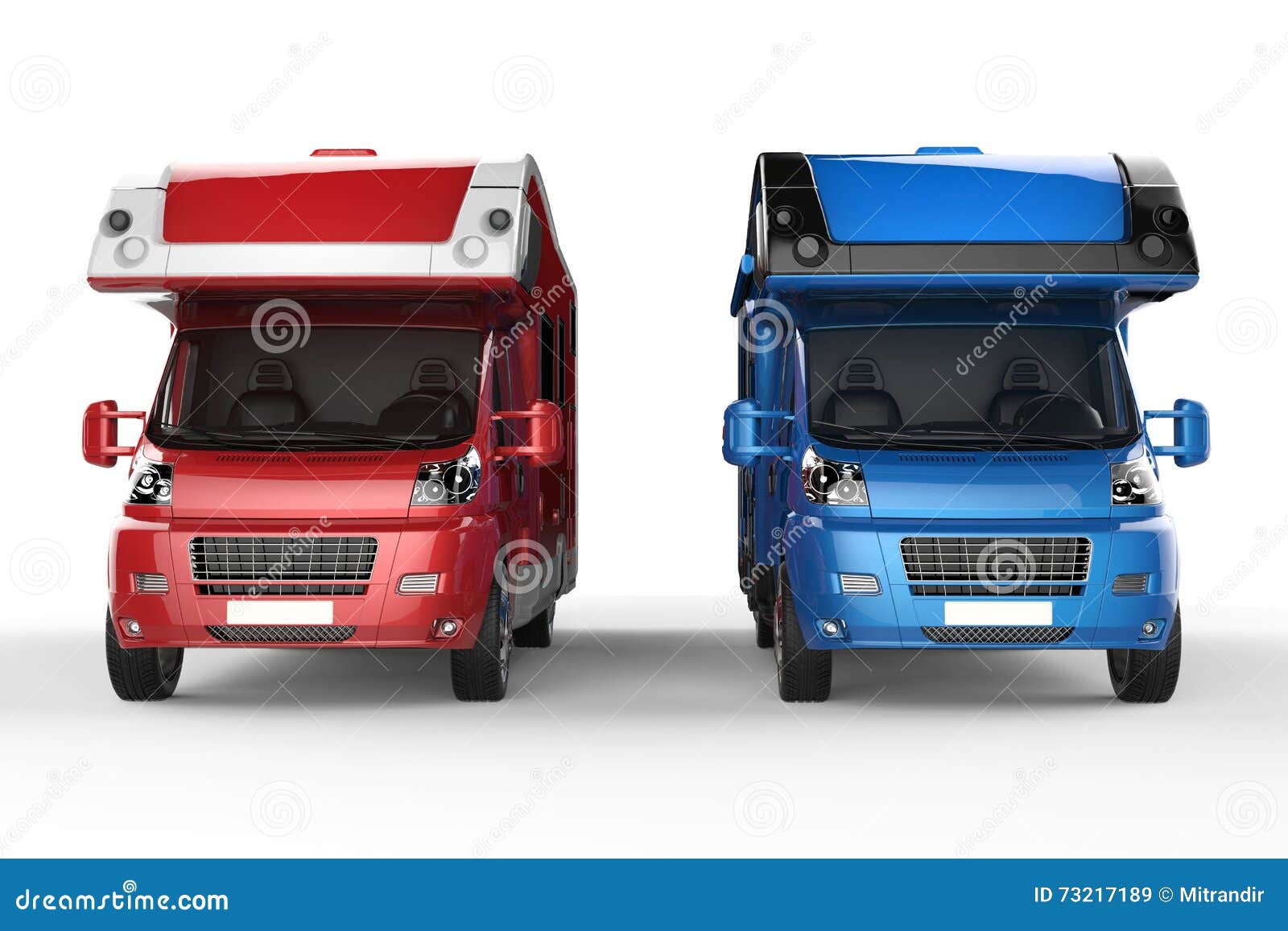 Red and Blue Big Camper Vans - Side by Side Stock Image - Image of ...
