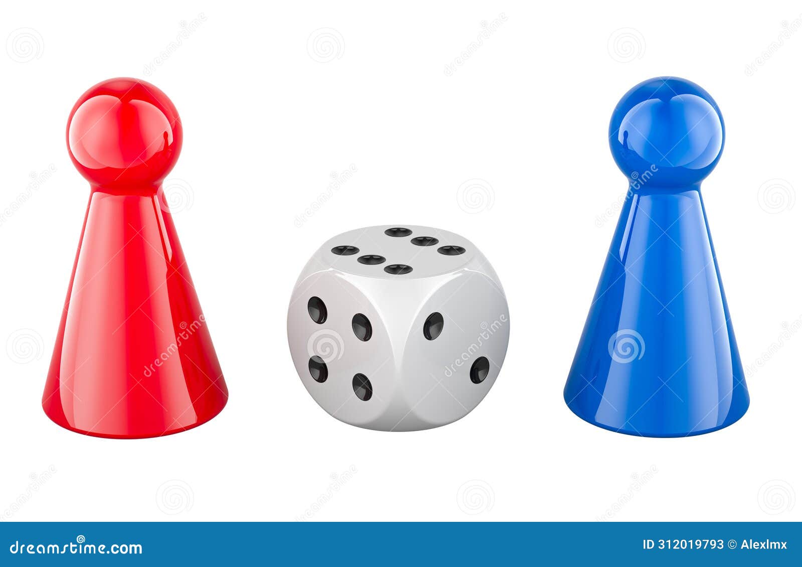Red and Blue Board Game Pieces with Dice, 3D Rendering Stock ...