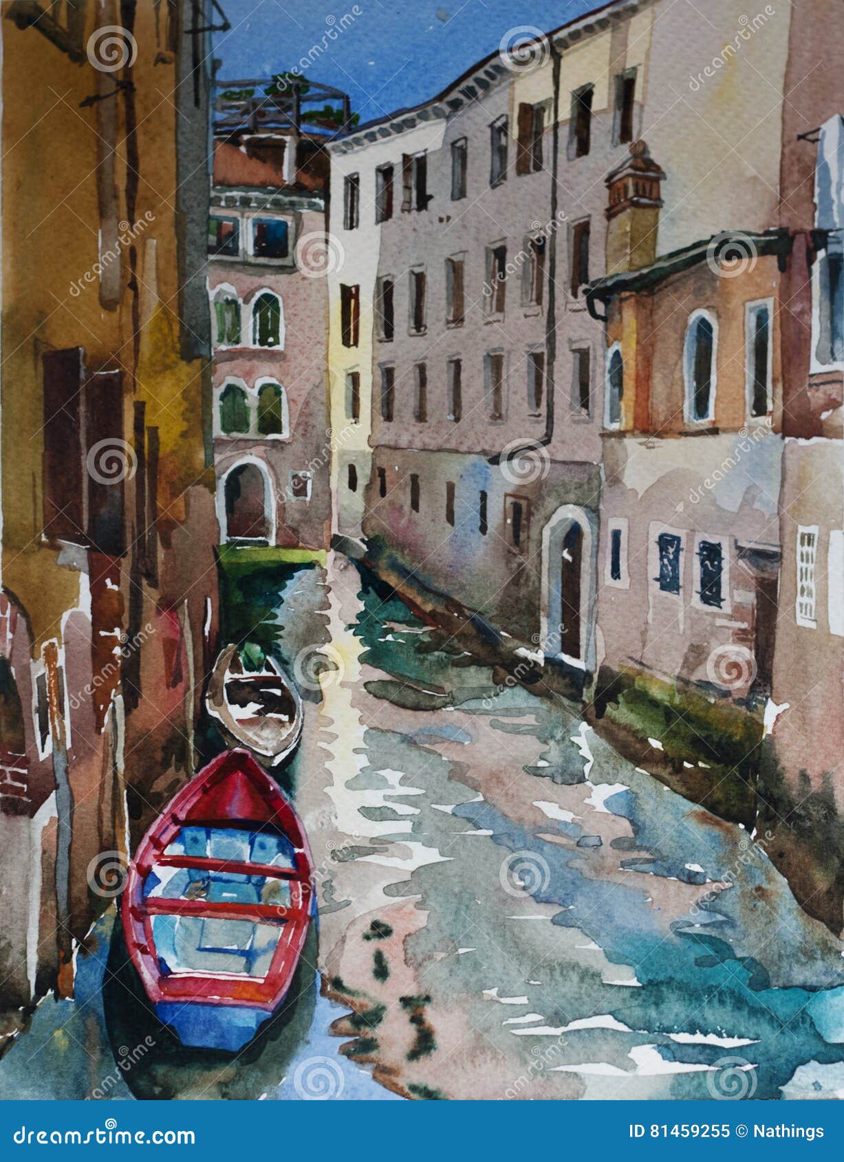 Red and Blue Boat in the Canal of Venice, Italy Stock Illustration ... Red and Blue Boat in the Canal of Venice, Italy Stock Illustration ...