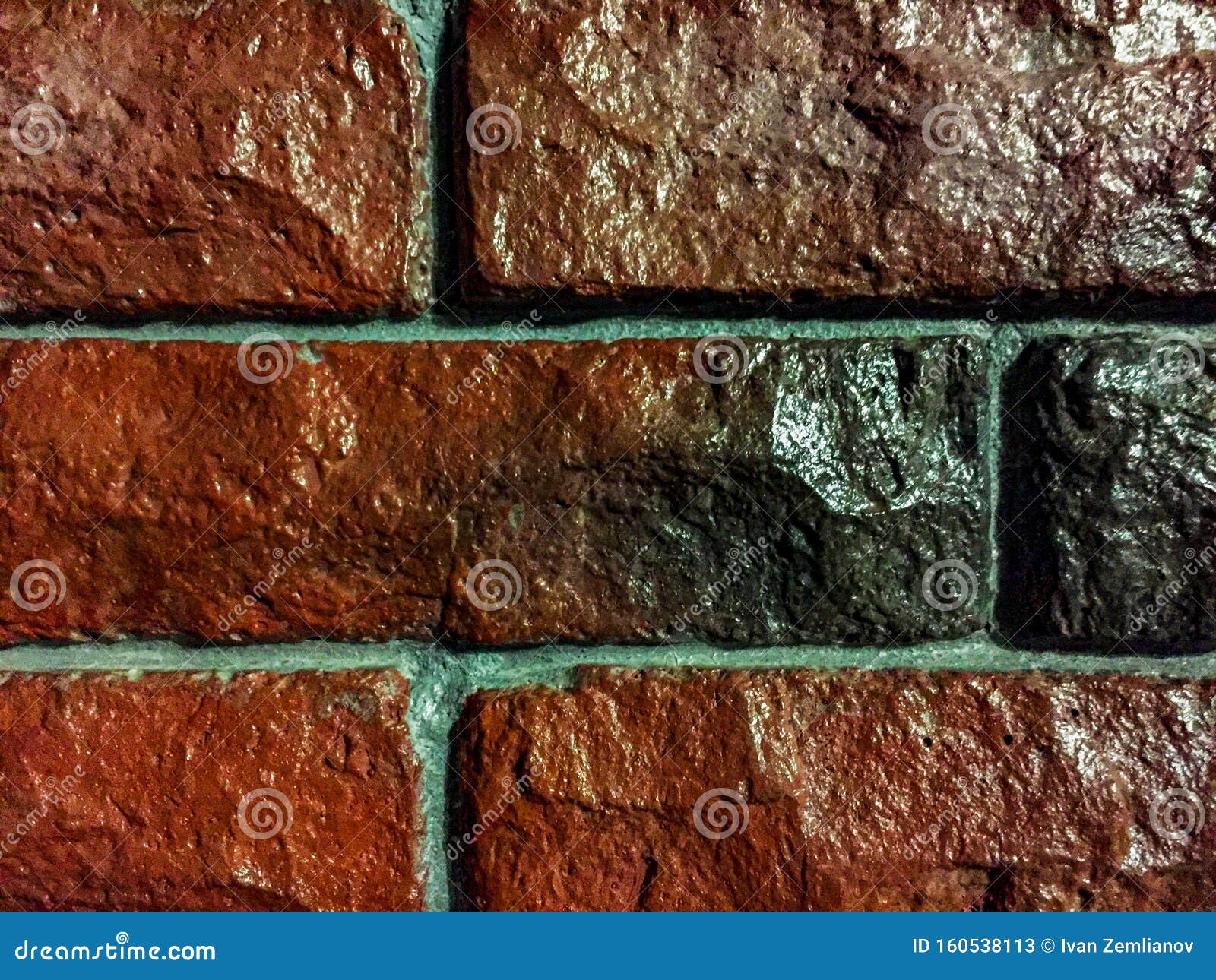 Red-blue Brick Wall Covered with Glossy Lacquer with Embroidery Stock ...