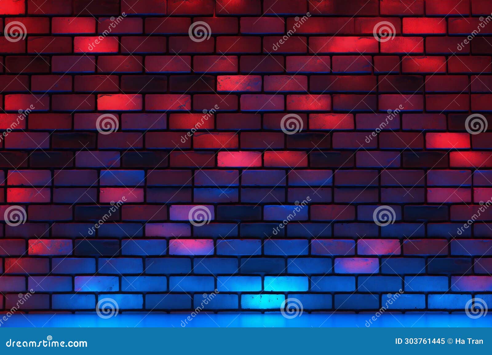 Red and Blue Brick Wall with Neon Lights, Abstract Background Stock ...