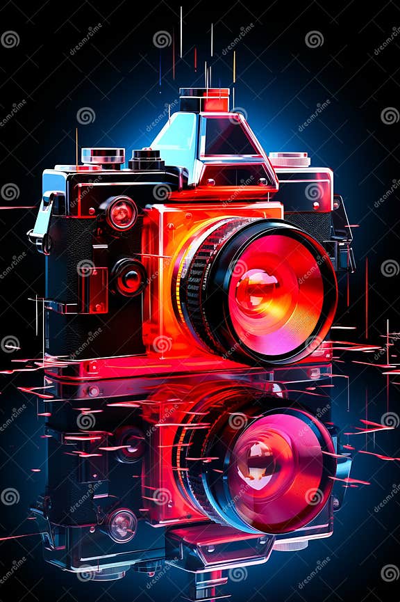 Red and Blue Camera Sitting on Top of Table. Generative AI Stock Image ...