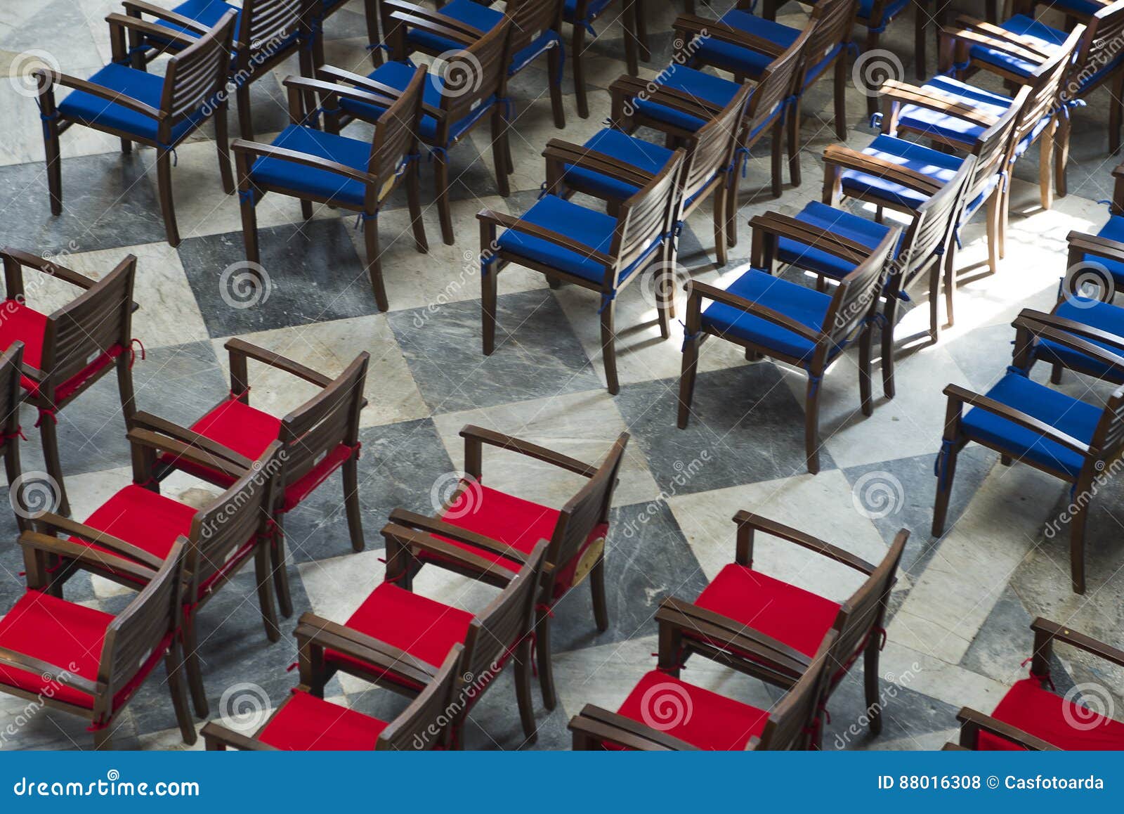 Red and Blue Chairs from Top View. Stock Photo - Image of detail ...