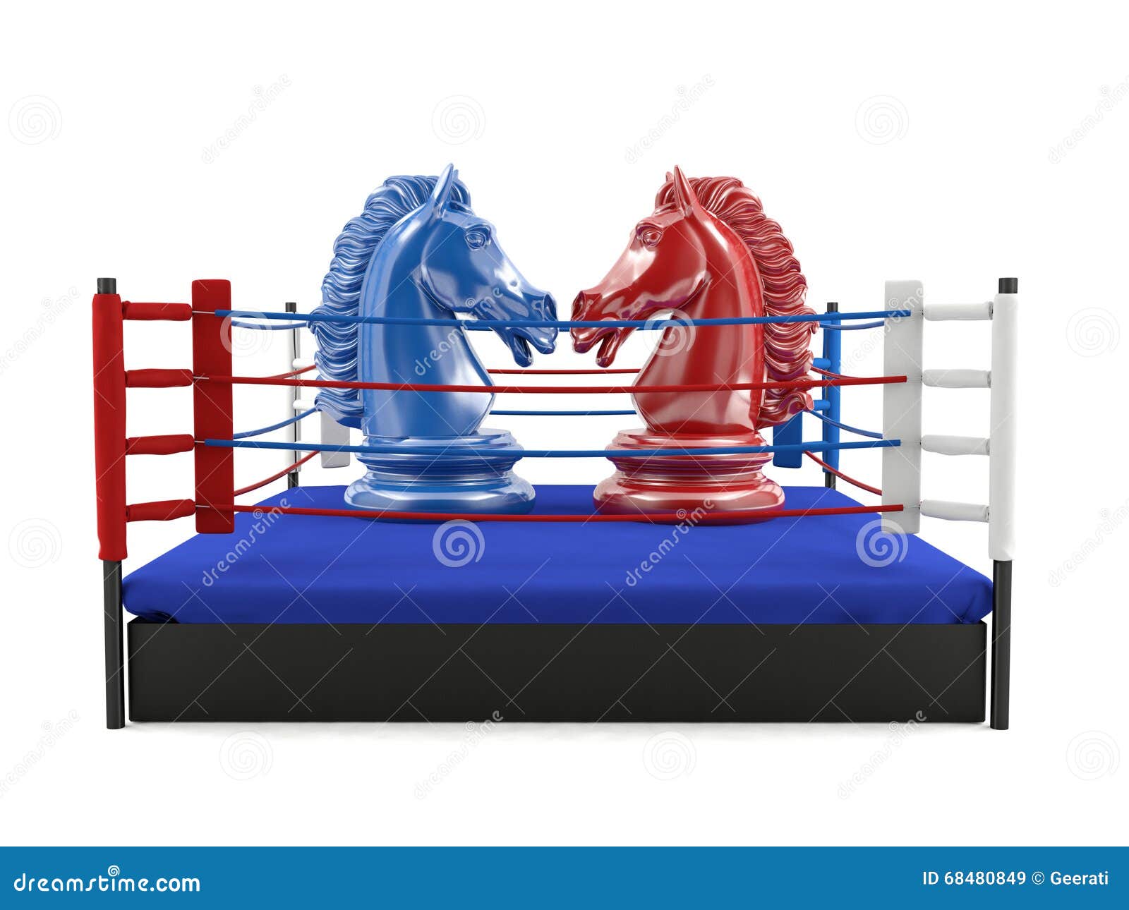 Red and Blue Chess Knight Confronting in Boxing Ring Stock Illustration ...