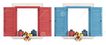 Red and Blue Christmas Windows Stock Illustration - Illustration of ...