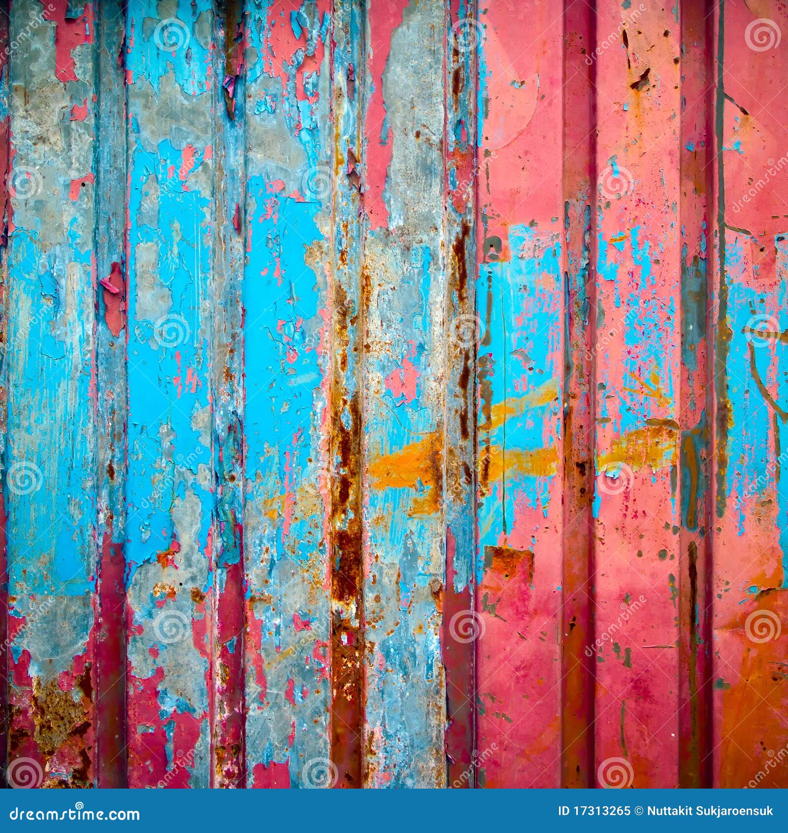 Red and Blue Color Paint on Metal Wall Stock Image - Image of steel ...