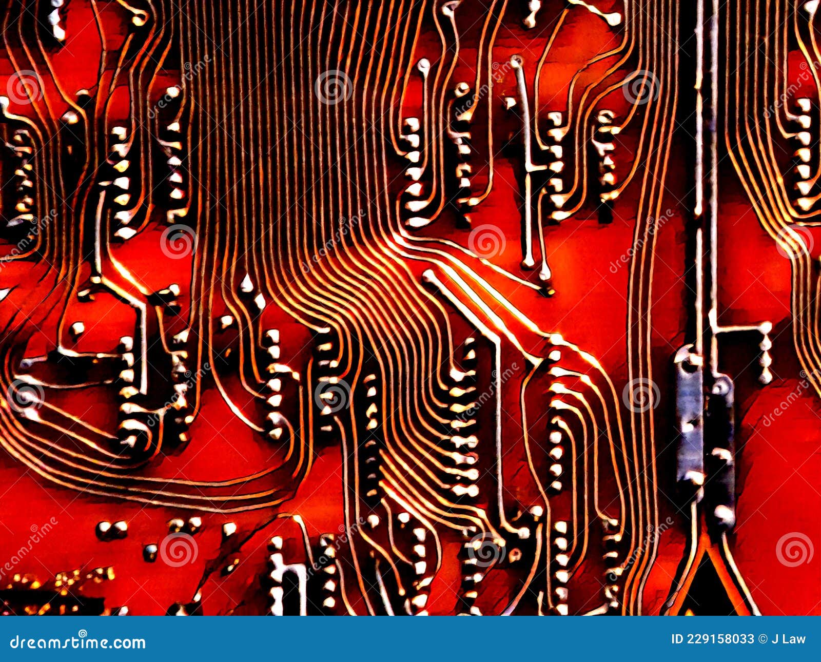Red and Blue Coloured Connections of a Computer Circuit Board Stock ...