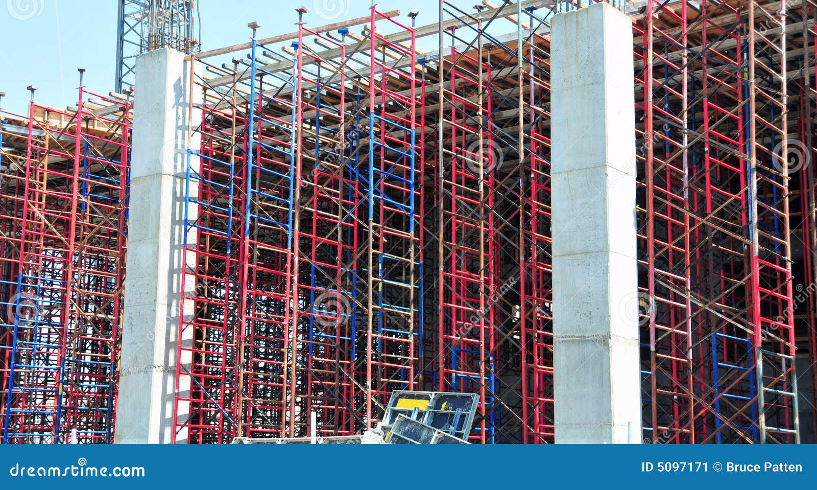 Red and Blue Construction Scaffolding Stock Image - Image of concrete ...
