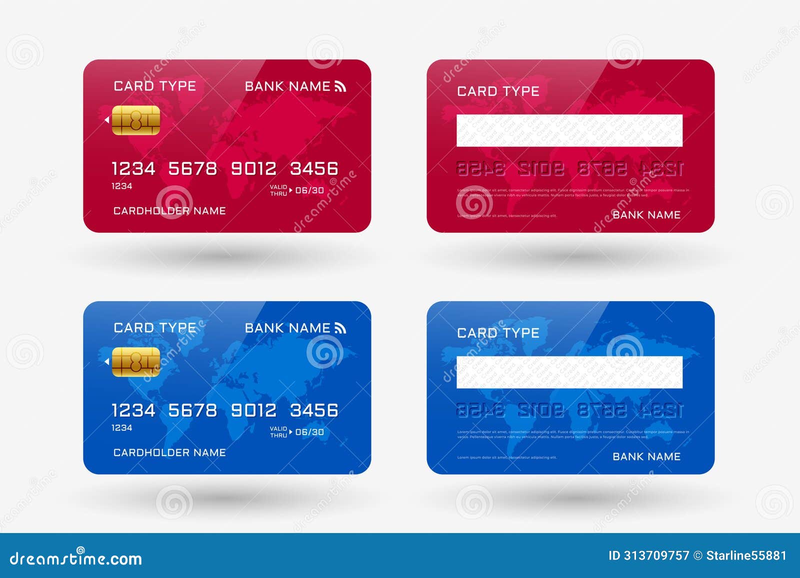Red and Blue Credit Card Mockup Template Design Stock Vector ...