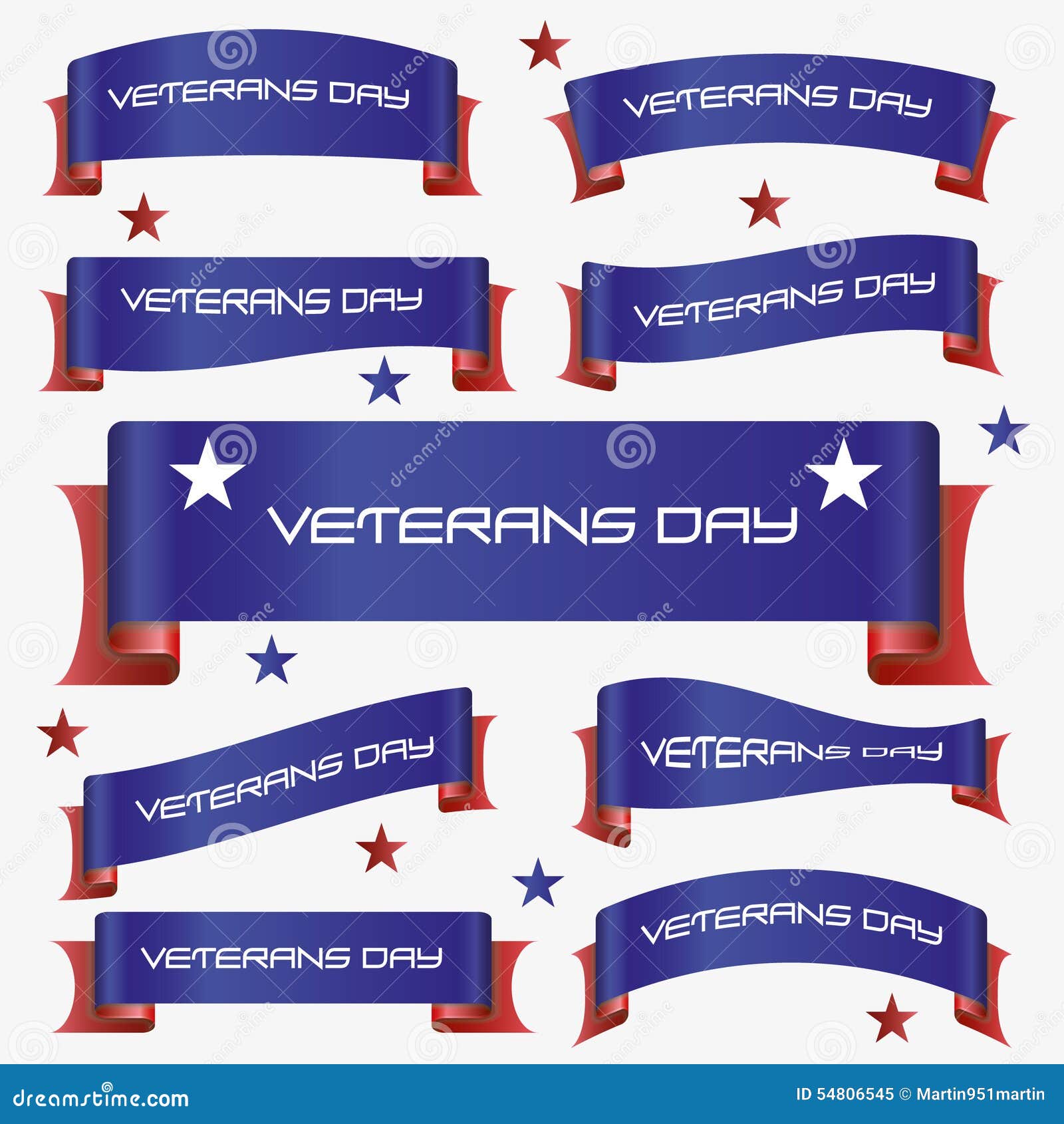 Red and Blue Curved Veterans Day Ribbon Banners Eps10 Stock Vector ...
