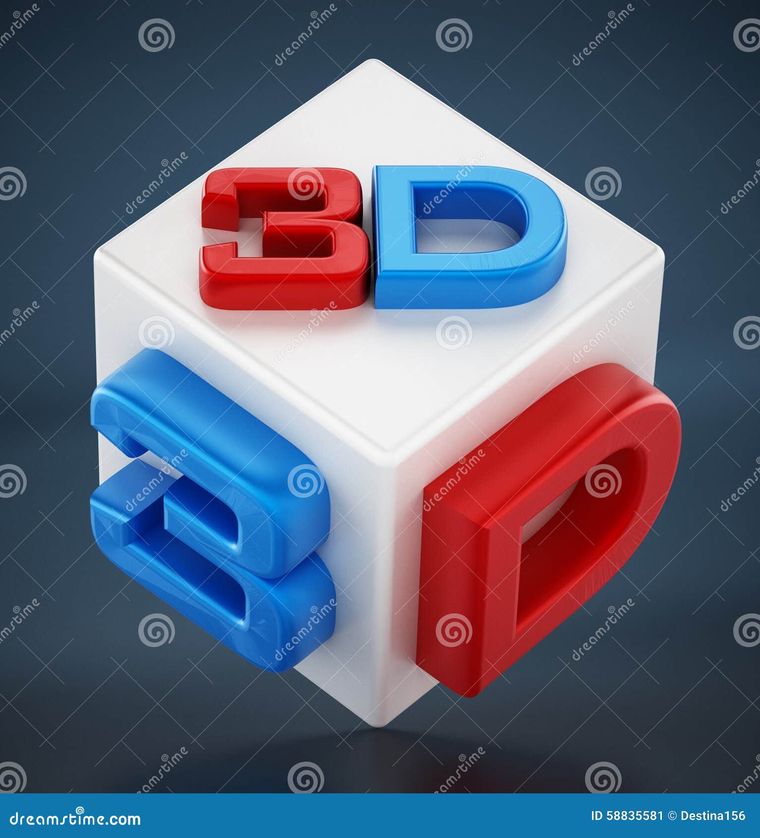 Red and Blue 3D Text on White Cube Stock Illustration - Illustration of ...