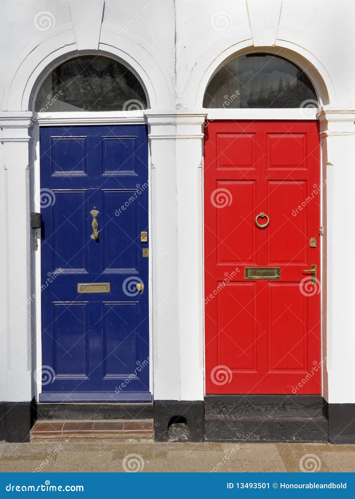 Red and Blue Doors with White Surrounds Stock Image - Image of front ...