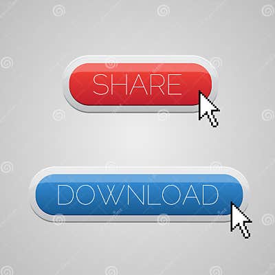 Red and Blue Download and Share Button Set Stock Vector - Illustration ...