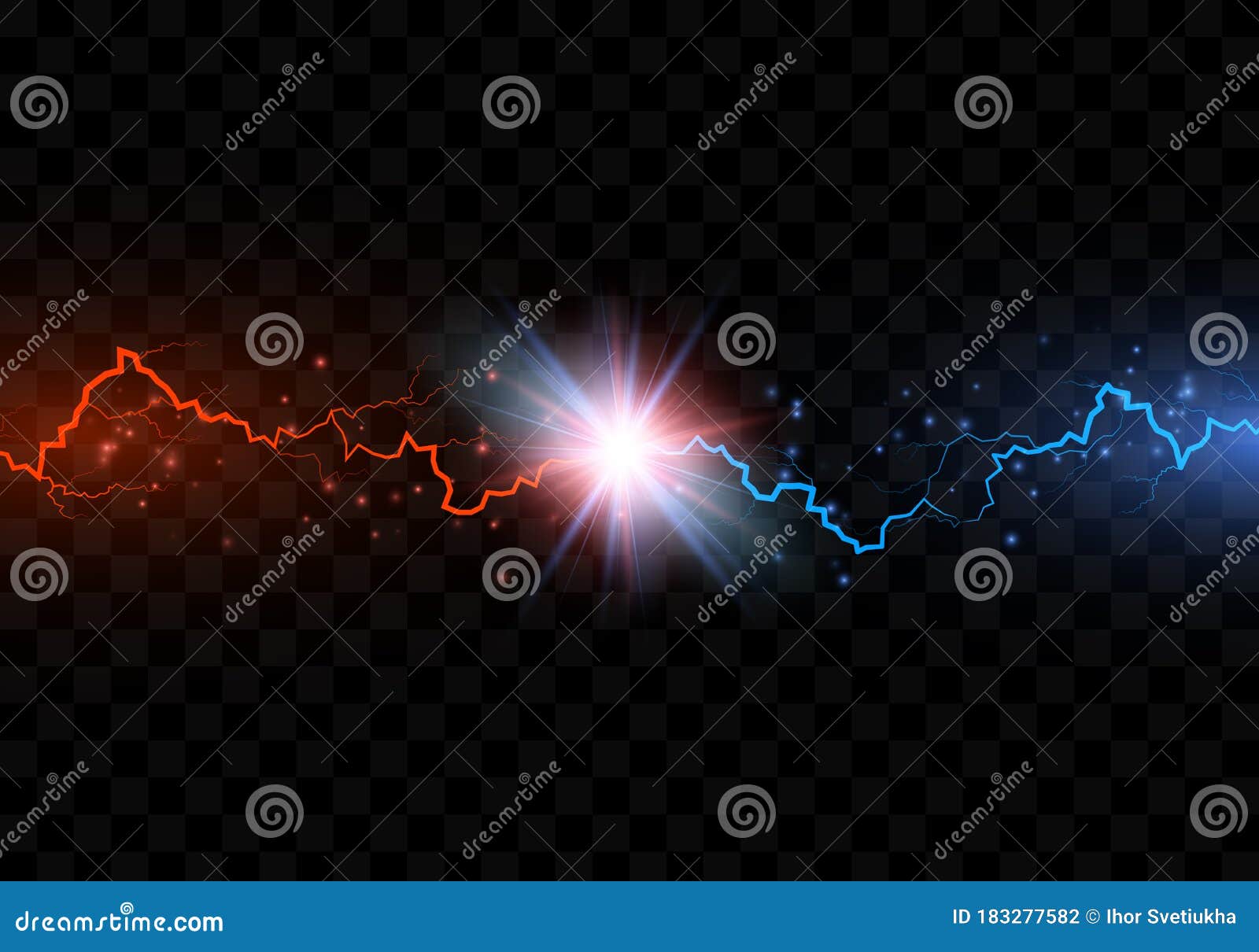 Red And Blue Electric Lightning Collision. Versus Abstract Background ...