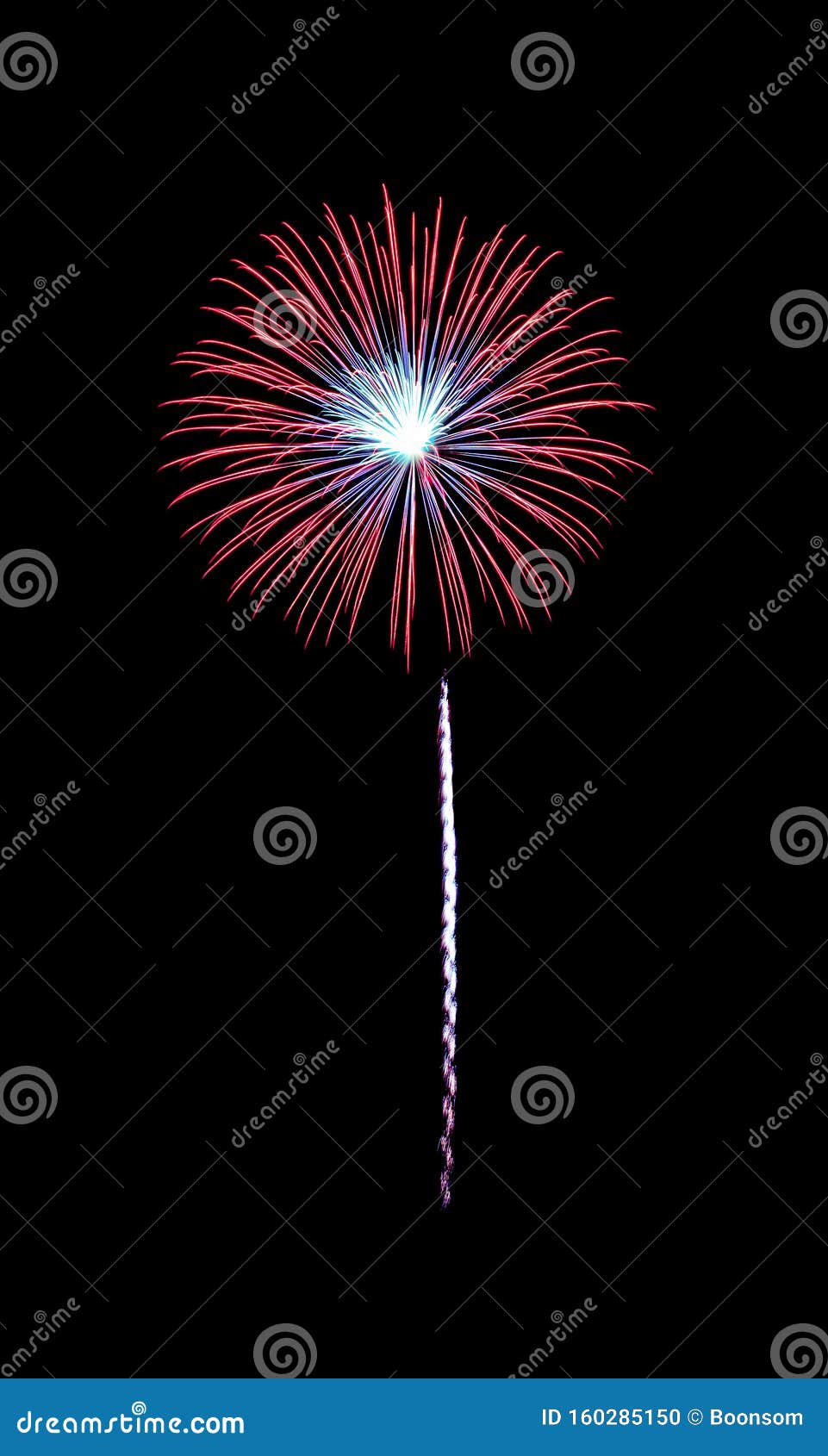 Red and Blue Exploded Fireworks Isolated on Black Background Stock ...