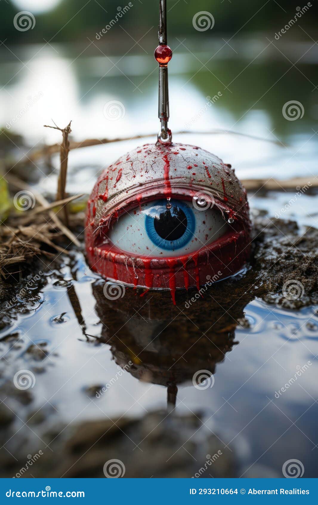 A Red and Blue Eye Floating in a Puddle of Water Stock Illustration ...