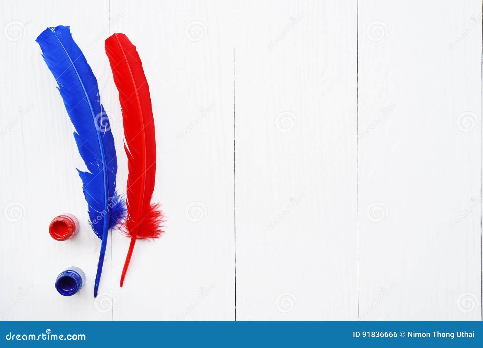 Red and Blue Feather with Ink Stock Photo - Image of fluffy, isolated ...
