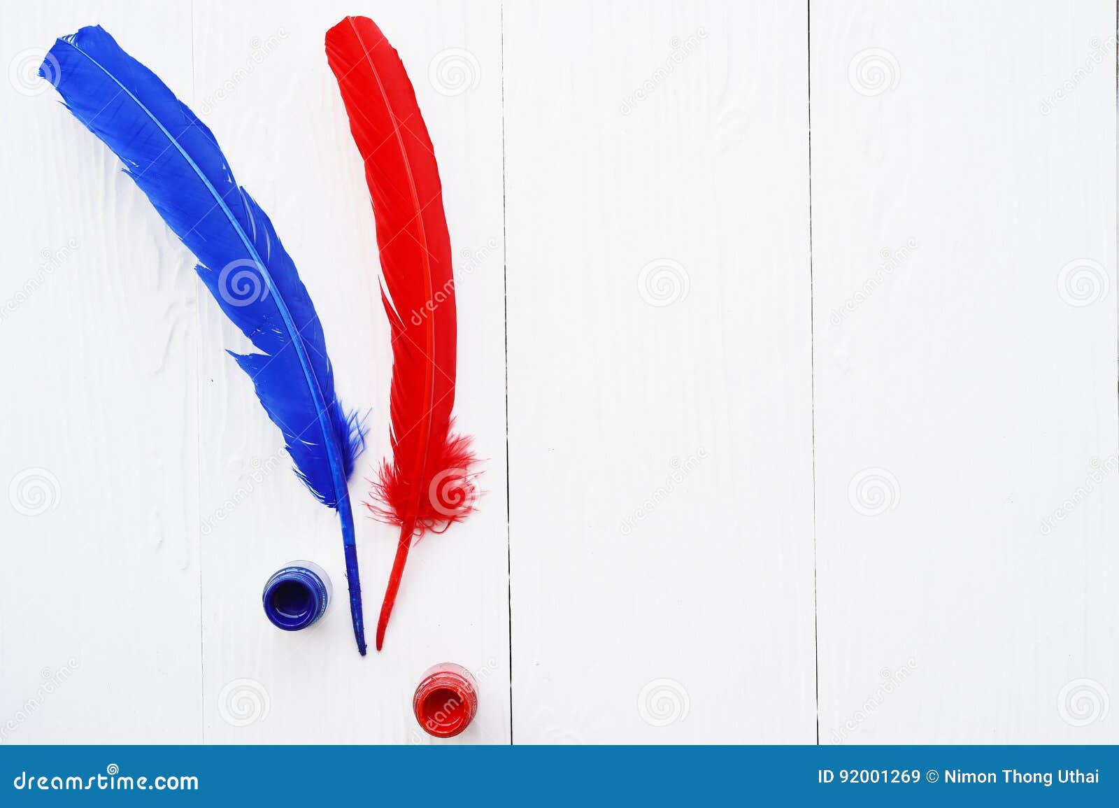 Red and Blue Feather with Ink Stock Image - Image of solf, beautiful ...