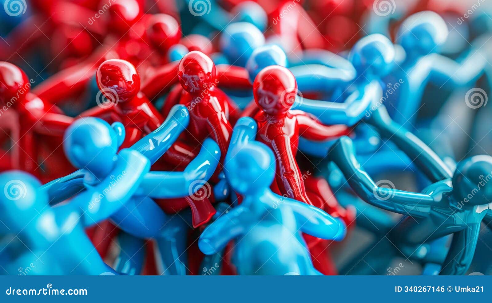 Red and Blue Figures in Tension, Abstract Concept of Conflict and Unity ...