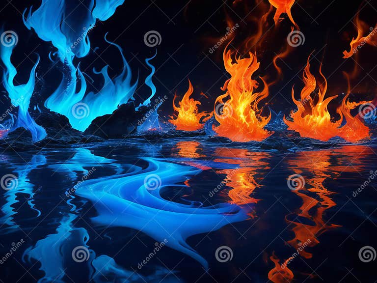 Red and Blue Fire Waves with Reflect Stock Illustration - Illustration ...