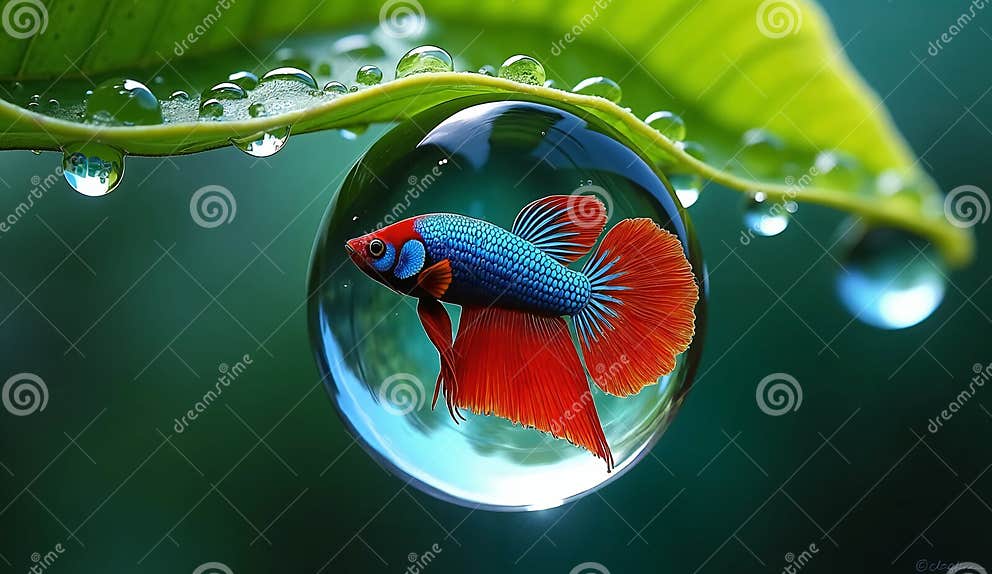 A Red and Blue Fish in a Drop of Water Generated Stock Illustration ...