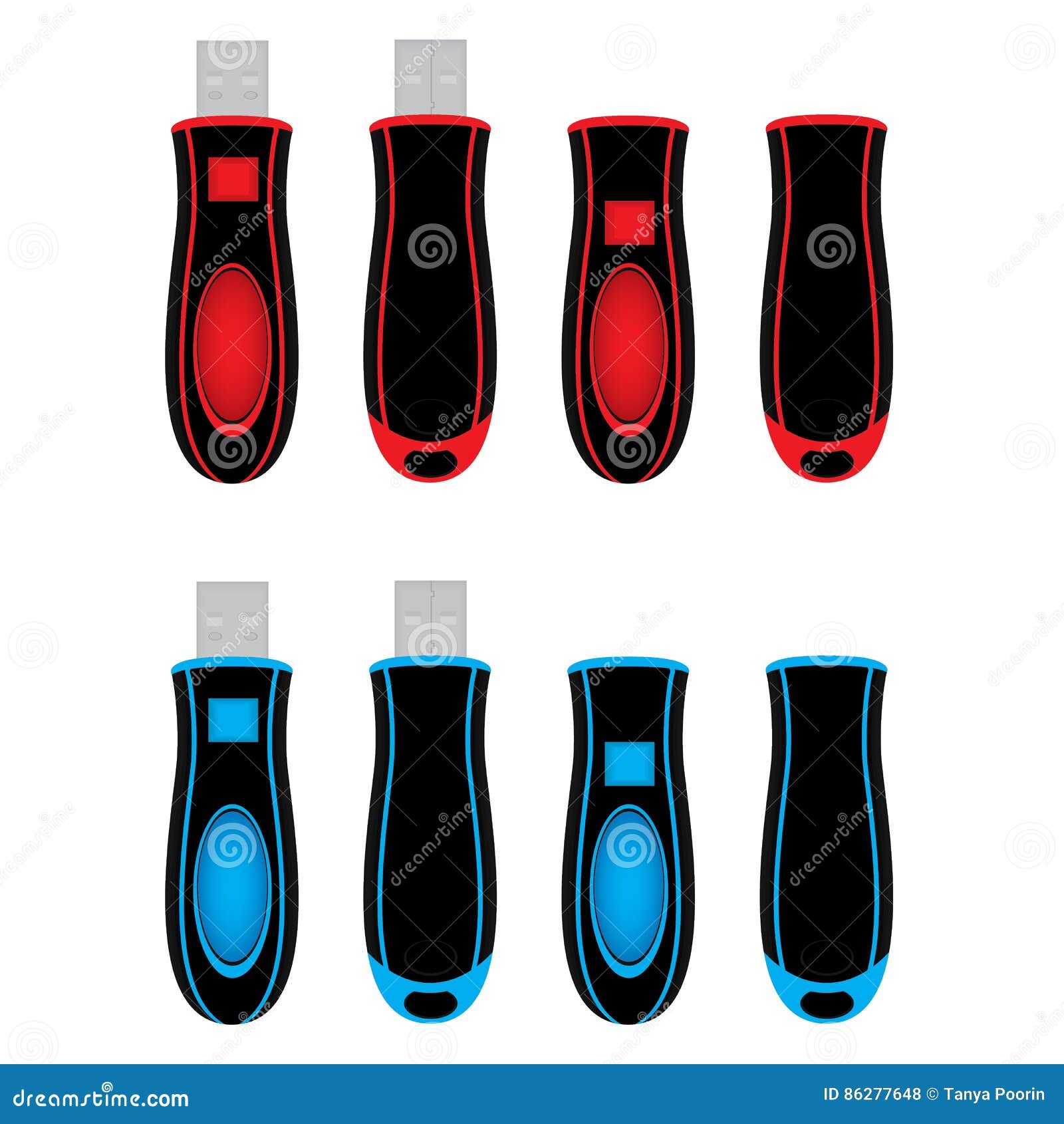 Red and Blue Flash Drive Memory on White Background. Stock Vector ...
