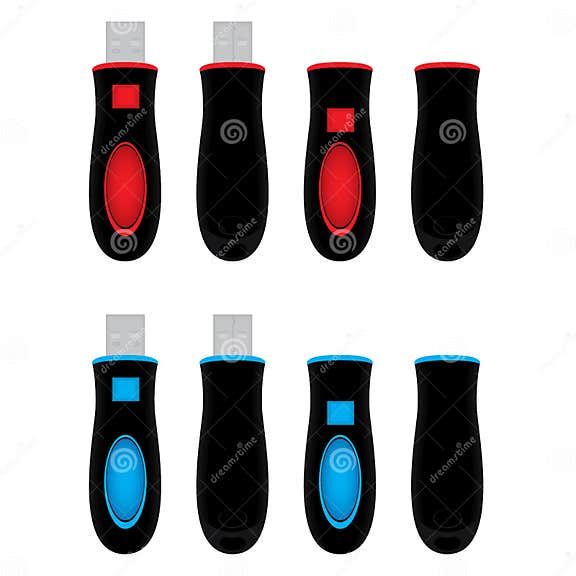 Red and Blue Flash Drive Template USB Memory on White Background. Stock ...