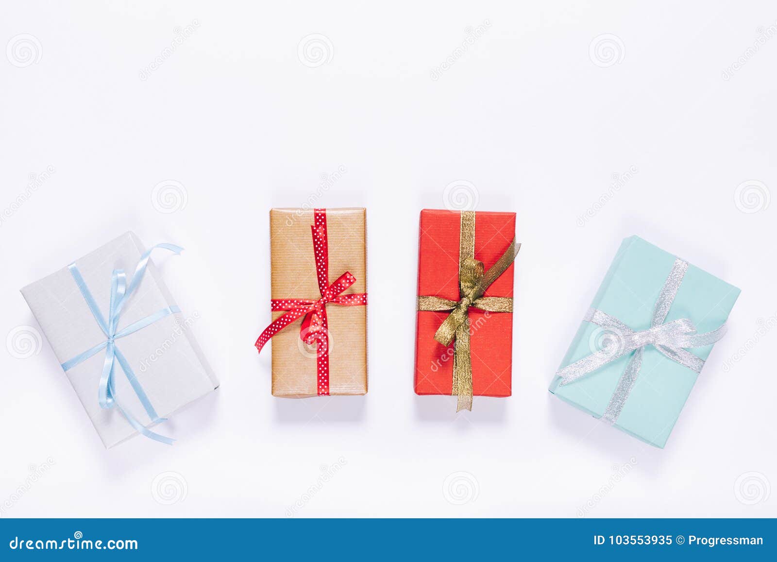 Red and Blue Gift Boxes with Ribbons Stock Image - Image of silver ...