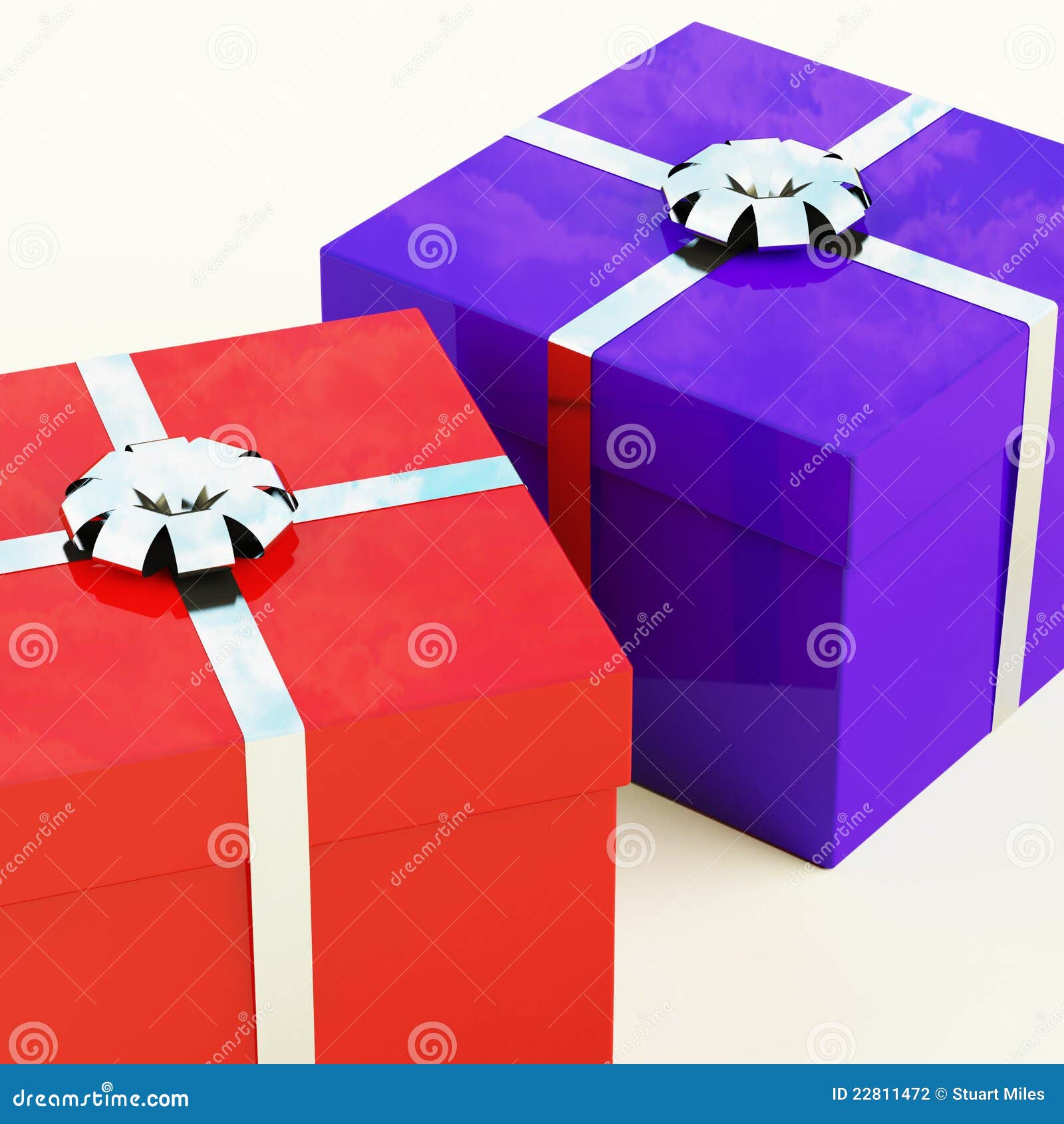 Red and Blue Gift Boxes with Silver Ribbons Stock Illustration ...