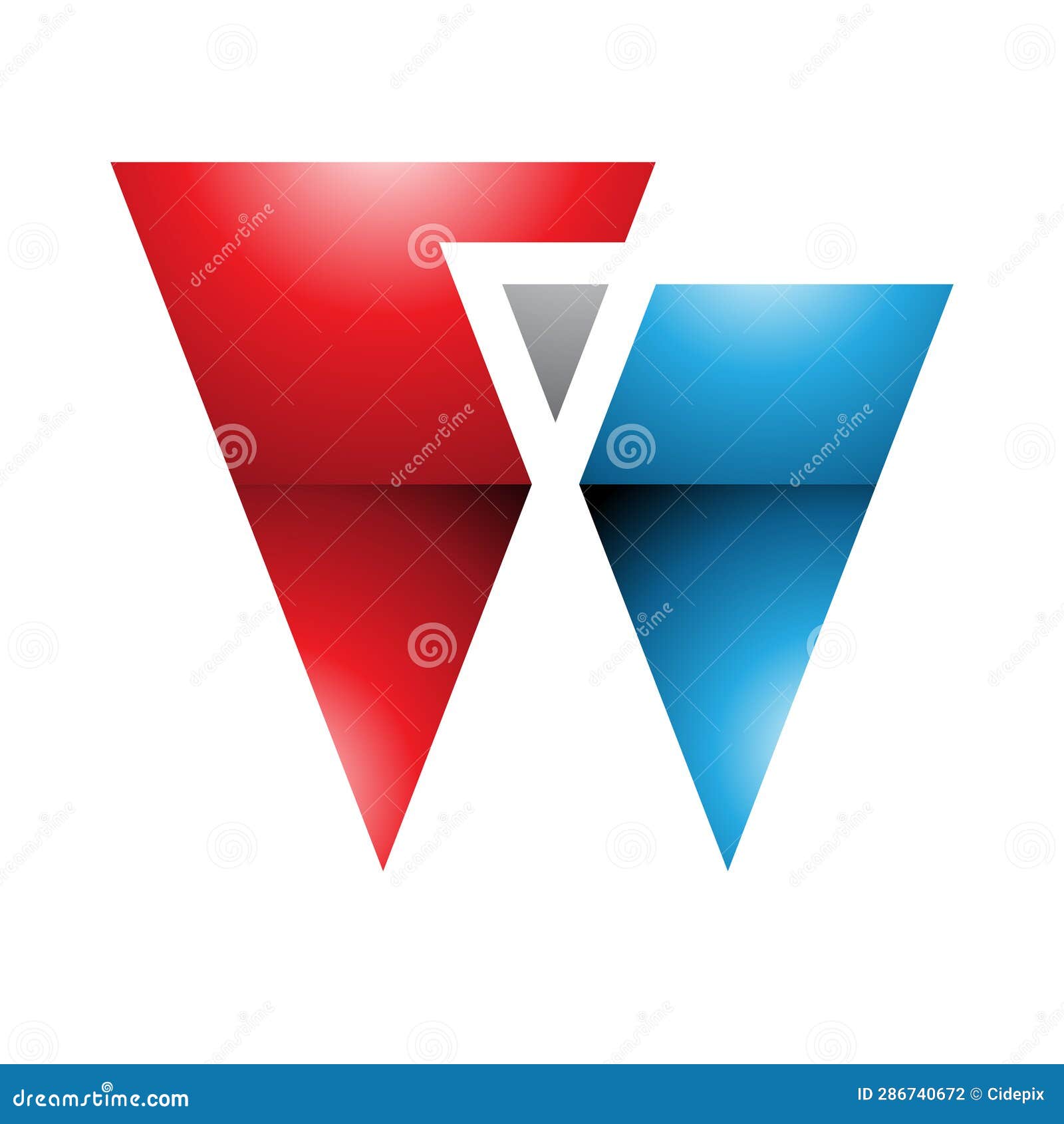 Red and Blue Glossy Letter W Icon with Triangles Stock Vector ...