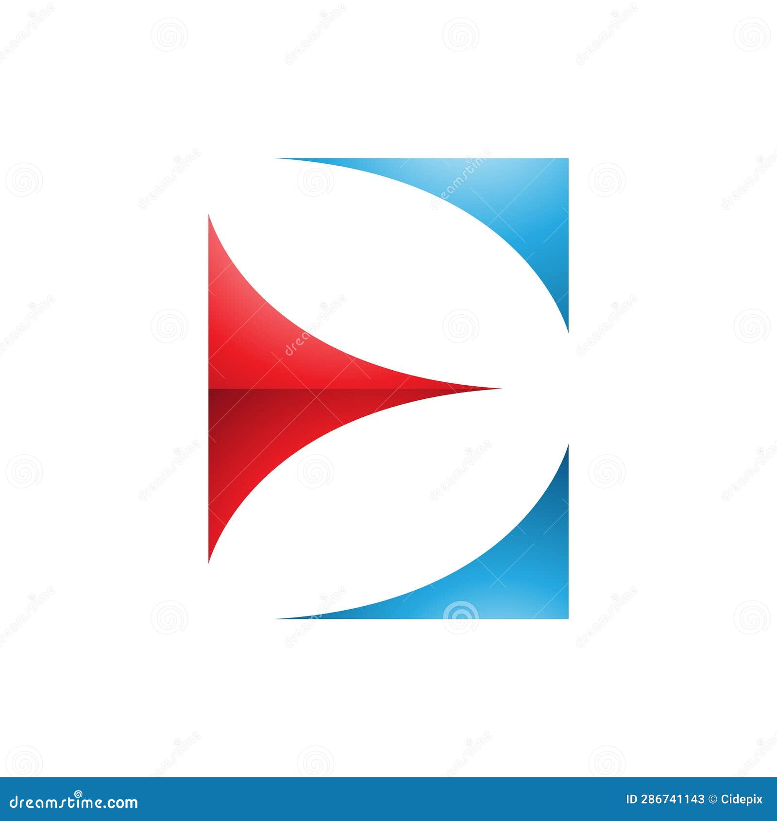 Red and Blue Glossy Uppercase Letter E Icon with Curvy Triangles Stock ...