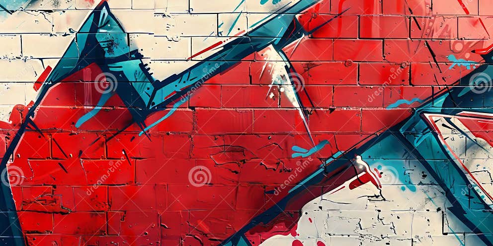 Red and Blue Graffiti on a Brick Wall. Abstract Background for Design ...