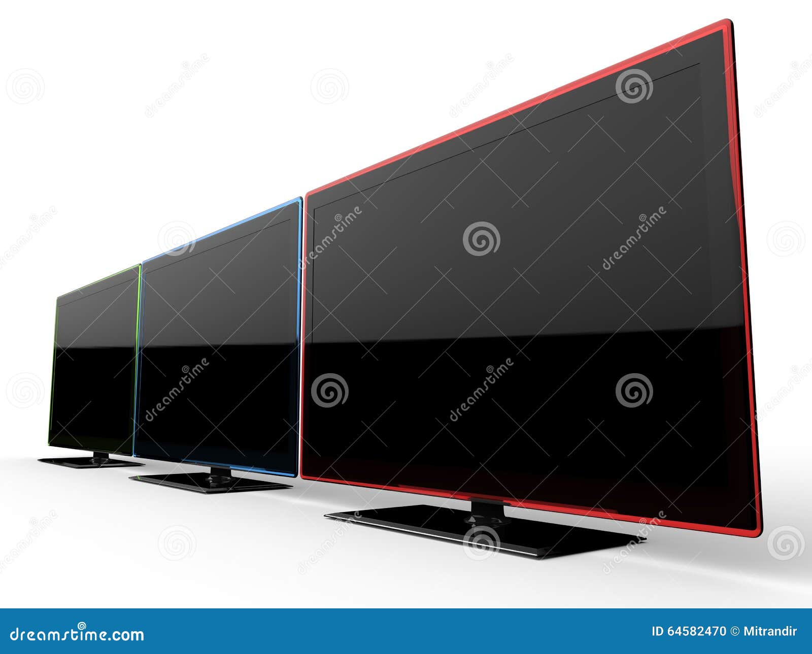 Red, Blue, and Green TV Sets - Side View Stock Photo - Image of ...