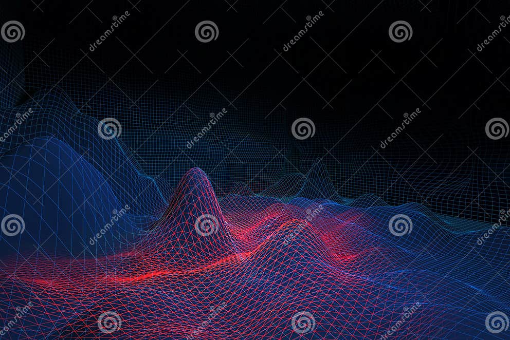 Red and blue grid waves stock illustration. Illustration of light ...