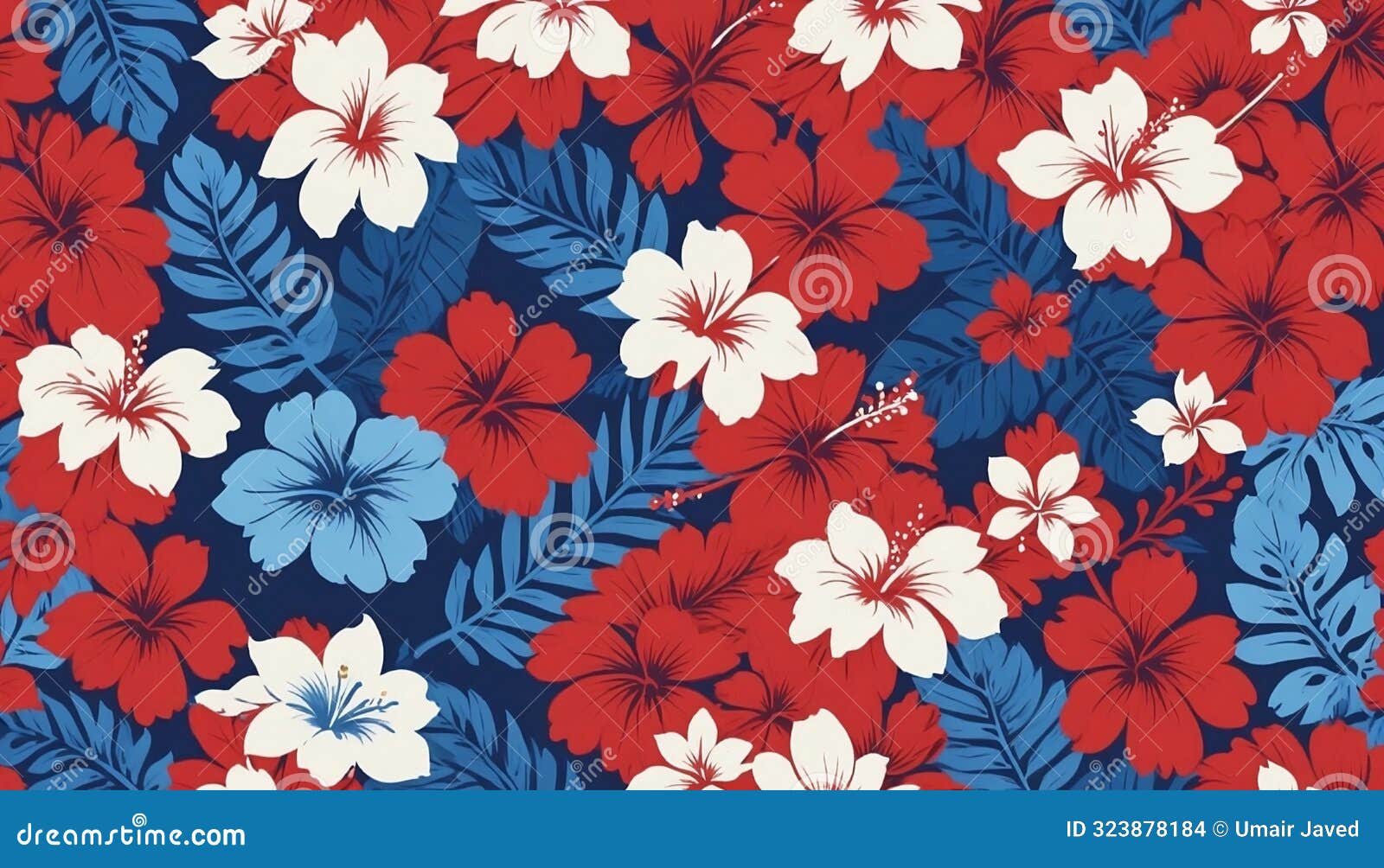 Red and Blue Hawaiian Patterns in a Sleek Flat Design Stock ...