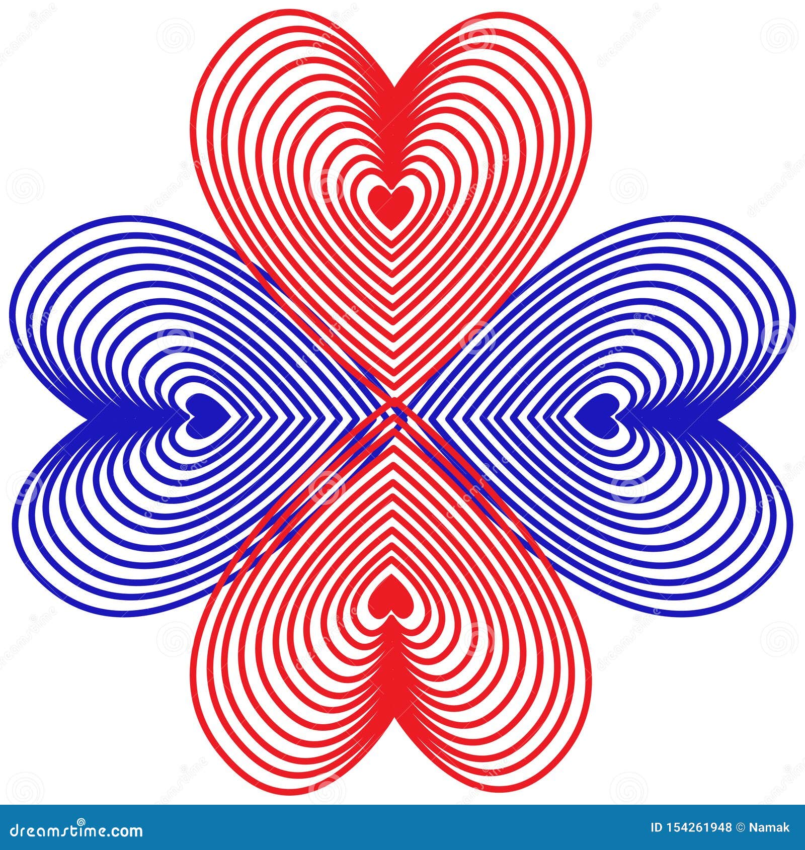 Red and Blue Heart Symbol in the Form of a Flower on a White Background ...
