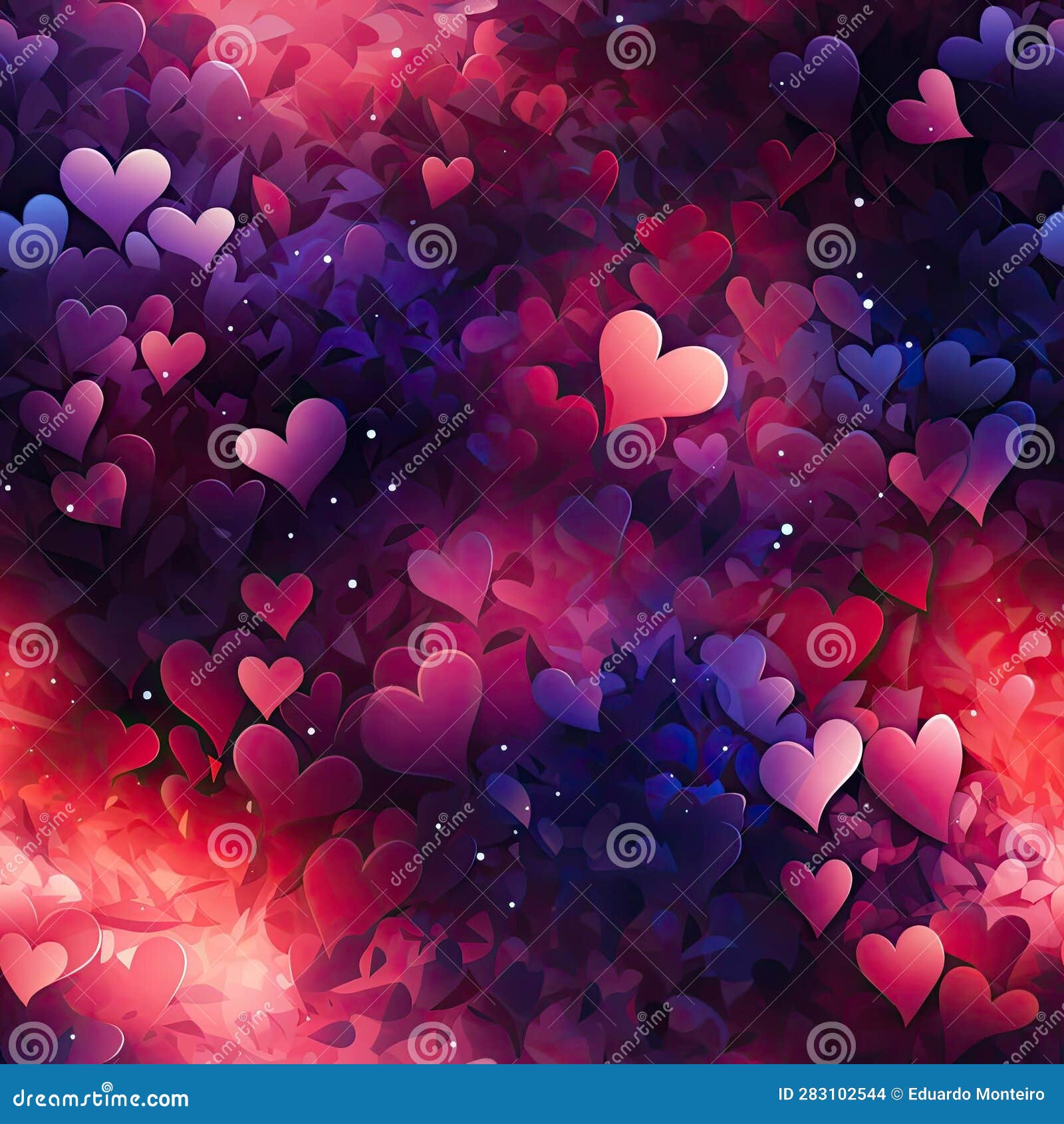 Red and Blue Hearts in a Dreamy Sky with Mottled Details (tiled) Stock ...